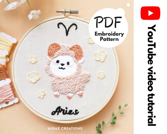 Aries Embroidery Pattern Aries Zodiac Astrology | Etsy
