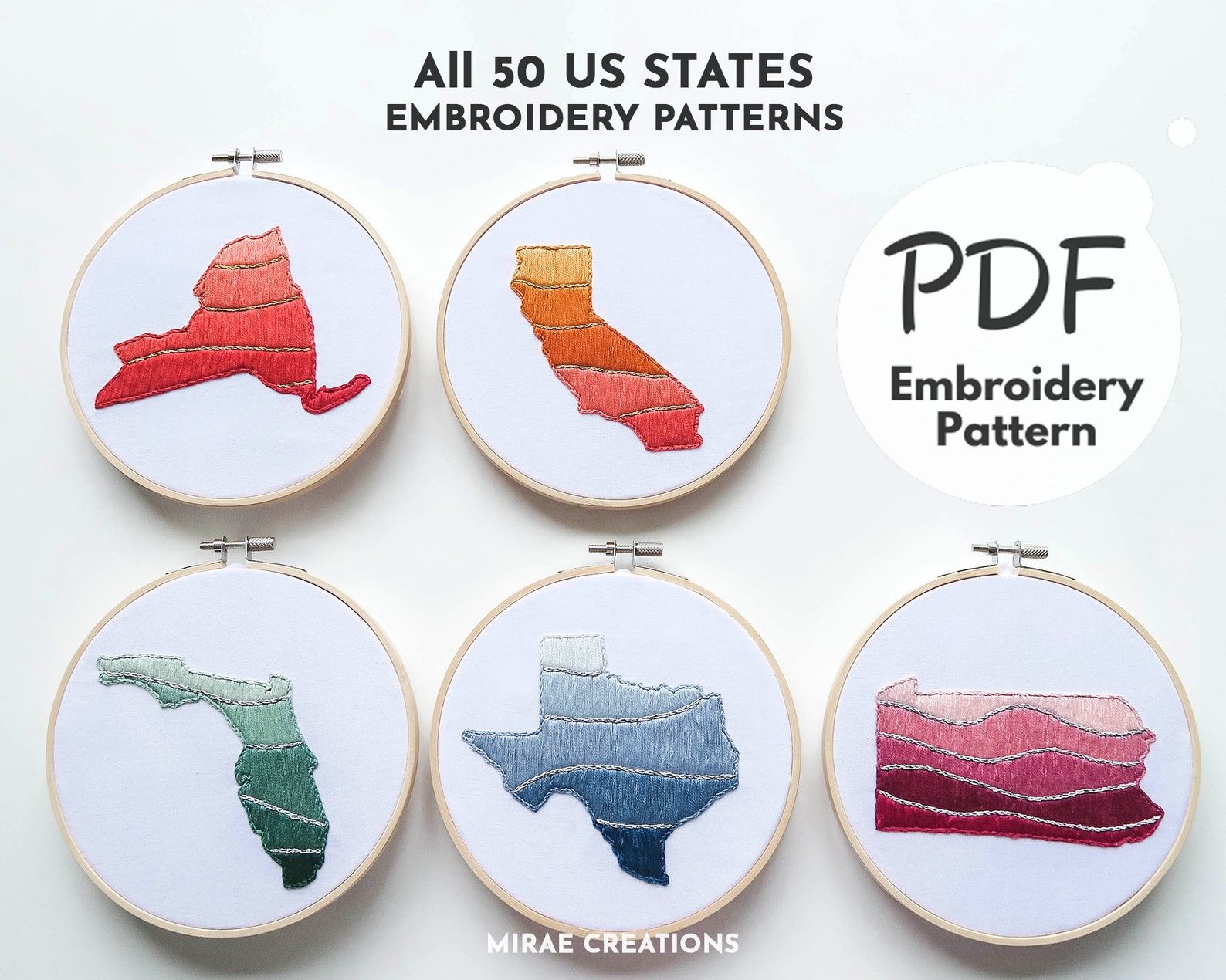 50 USA States Embroidery Pattern and Stitch Guide Hand - Etsy