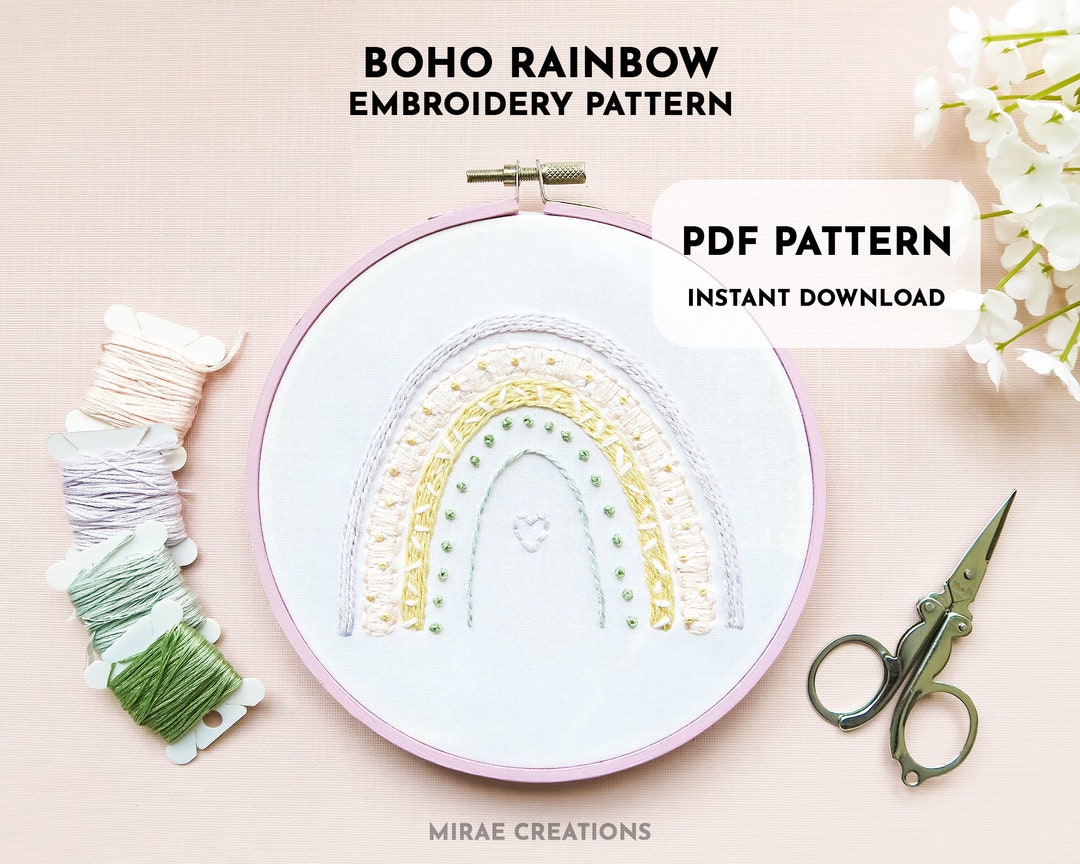 Boho Rainbow Hand Embroidery Pattern and Stitch Guide Floral Rainbow ...