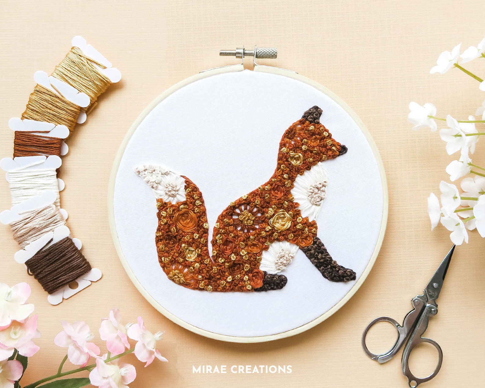 Floral Fox Hand Embroidery Pattern and Stitch Guide Woodland - Etsy