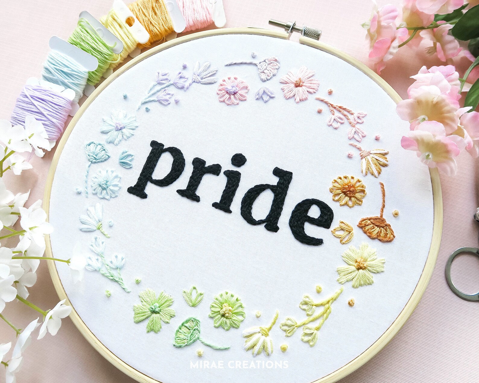 Pride Hand Embroidery Pattern and Stitch Guide Floral Wreath - Etsy Canada