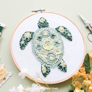 Floral Turtle Hand Embroidery Pattern and Stitch Guide Sea Turtle ...