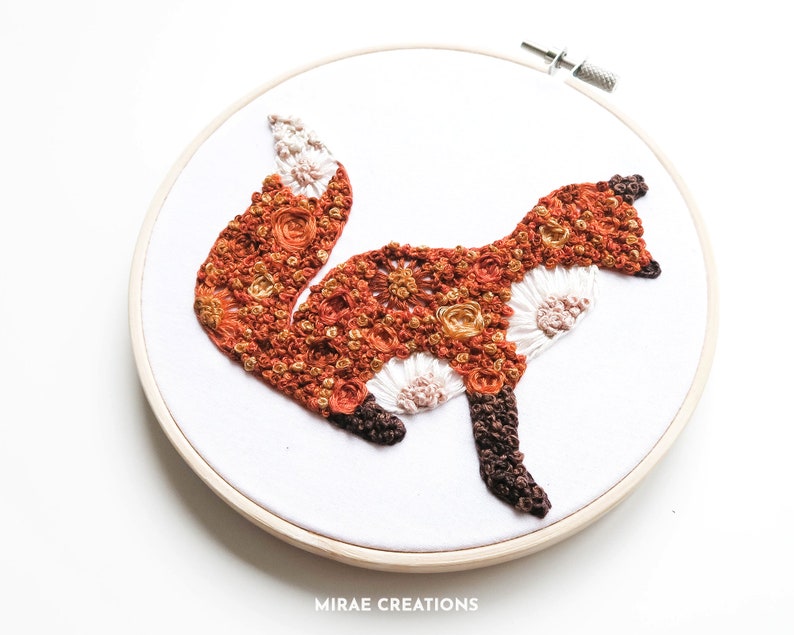 Floral Fox Hand Embroidery Pattern and Stitch Guide Woodland - Etsy
