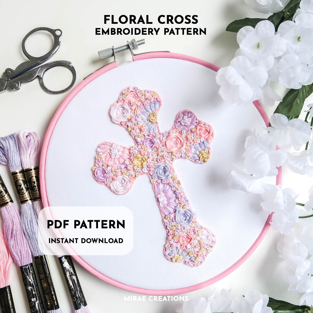 Floral Cross Embroidery Pattern and Stitch Guide Easter Embroidery ...