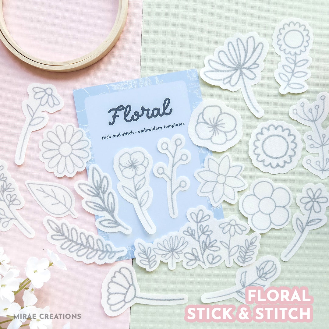 Set of 19 Floral Stick and Stitch Embroidery Stickers Embroidery ...