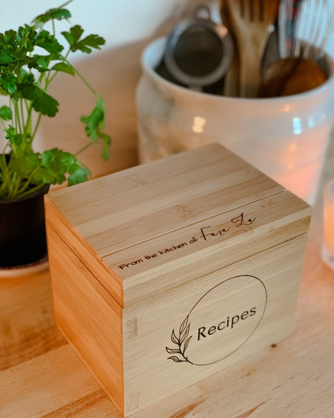 Personalized Wooden Recipe Card Holder Custom Cooking Recipe Box Gift ...