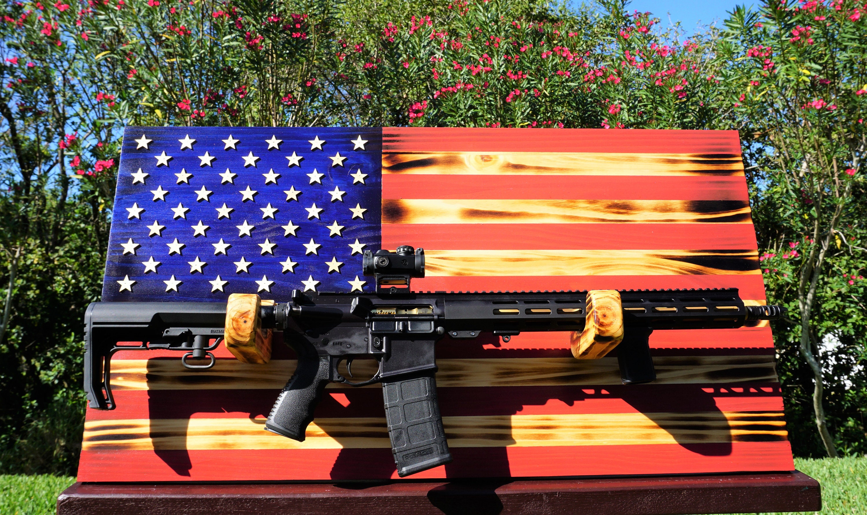 Handmade Rustic Burnt American Flag With Gun Rack 36 X 20 Made in the ...