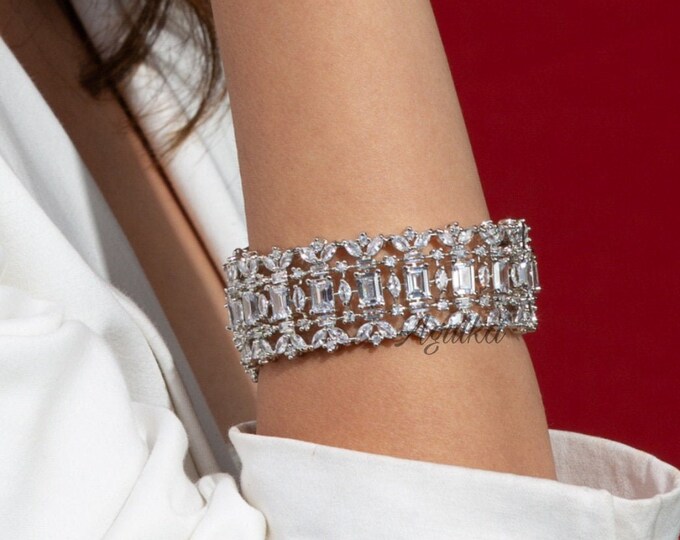 Open Able Bracelet, CZ Diamond Bracelet, White Rhodium Bracelet, Indian ...