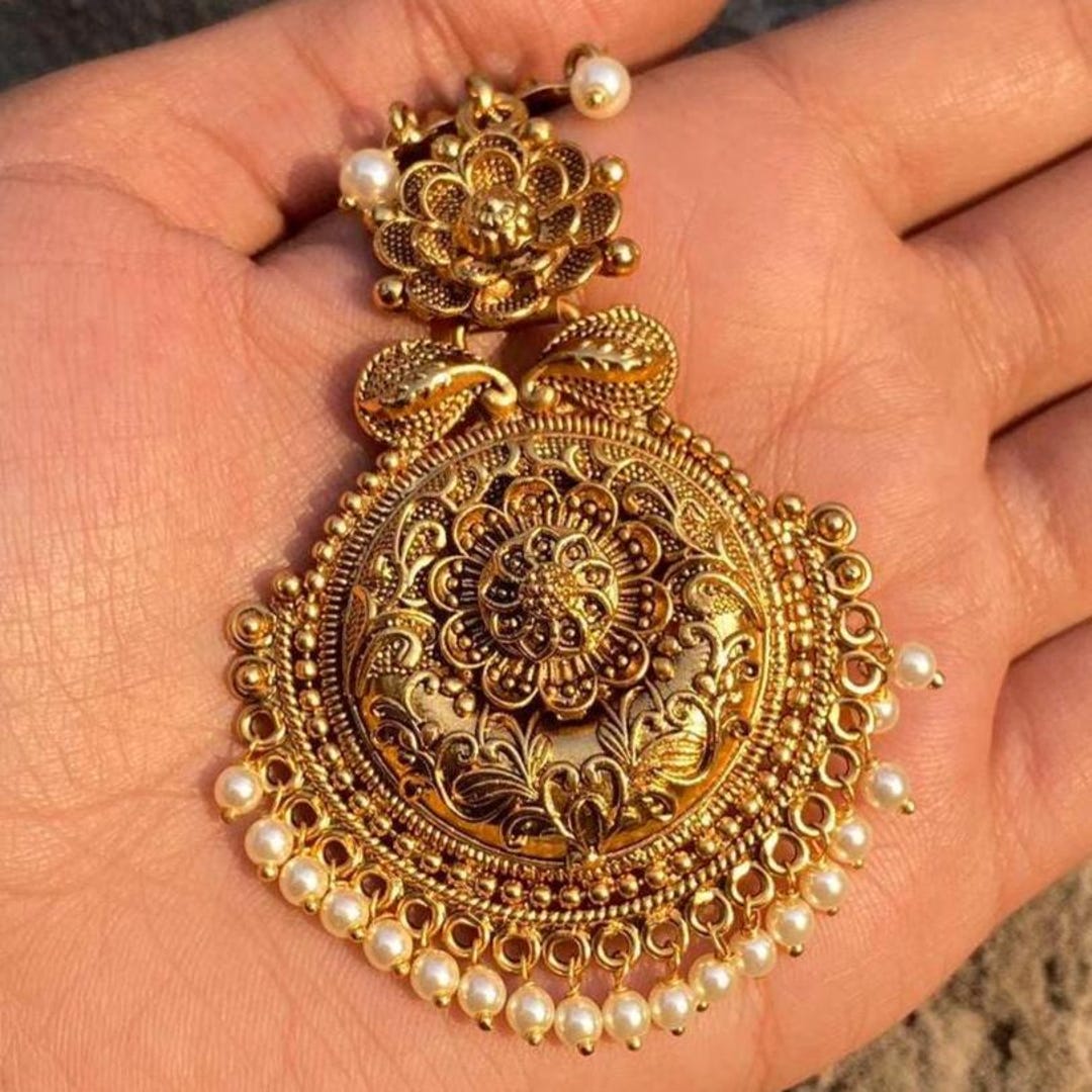 Golden Tikka Antique Gold Plated Tikka Indian Jewelry Oversized Tikka ...