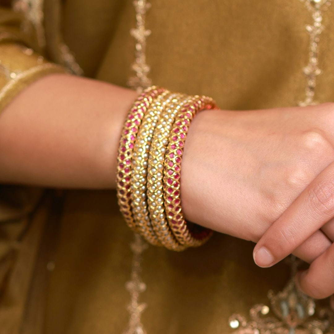 Jadau Bangle Punjabi Kada Pearl Bracelet Gold Hyderabadi Jewelry ...