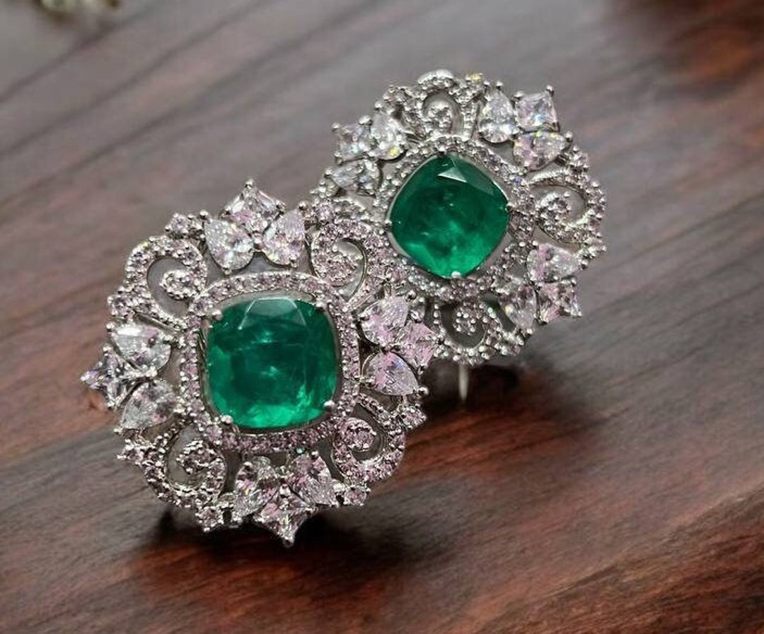 Emerald Doublet Earrings Big Green Stone Statement Studs CZ Emerald ...