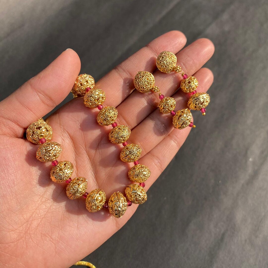 Ruby India Necklace Long Gold Matar Mala South Indian Jewelry Temple Jewelry Long Gold Plated ...