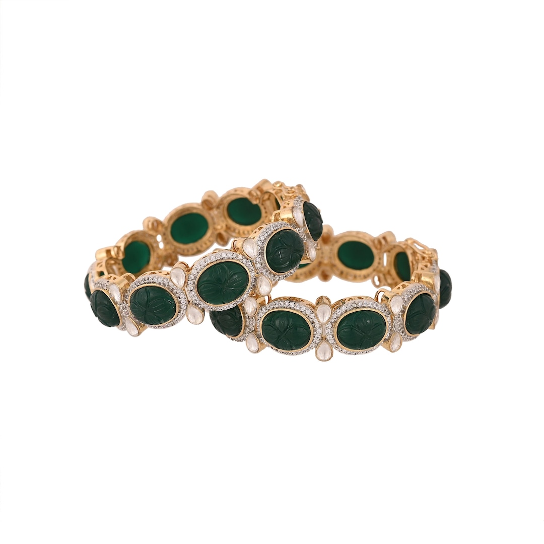 Emerald Kundan Bangles Uncut Polki Green Kundan Bracelet Sabyasachi ...