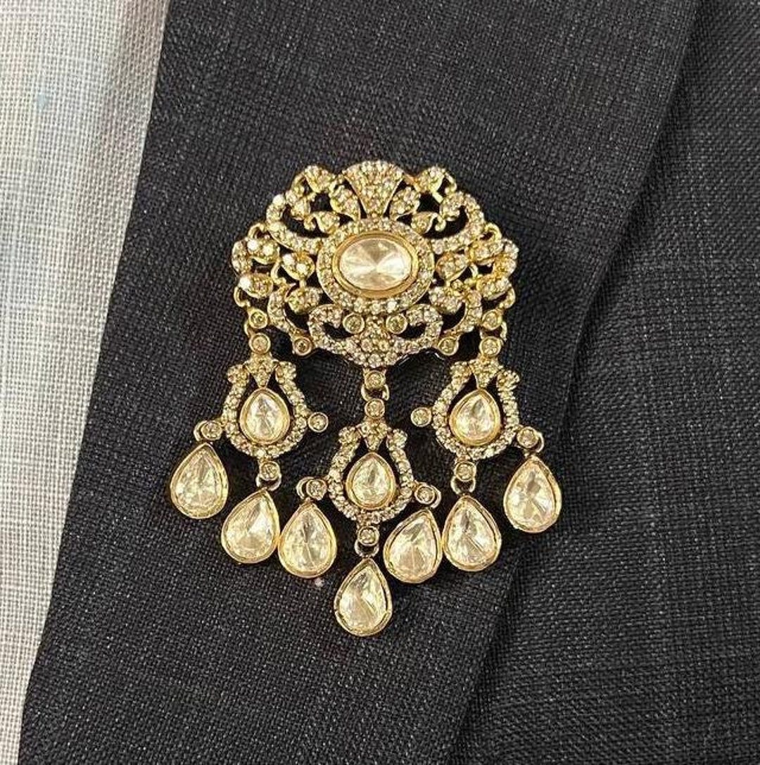 Men Brooches Polki Diamond Brooch Indian Sherwani Brooch PREMIUM ...