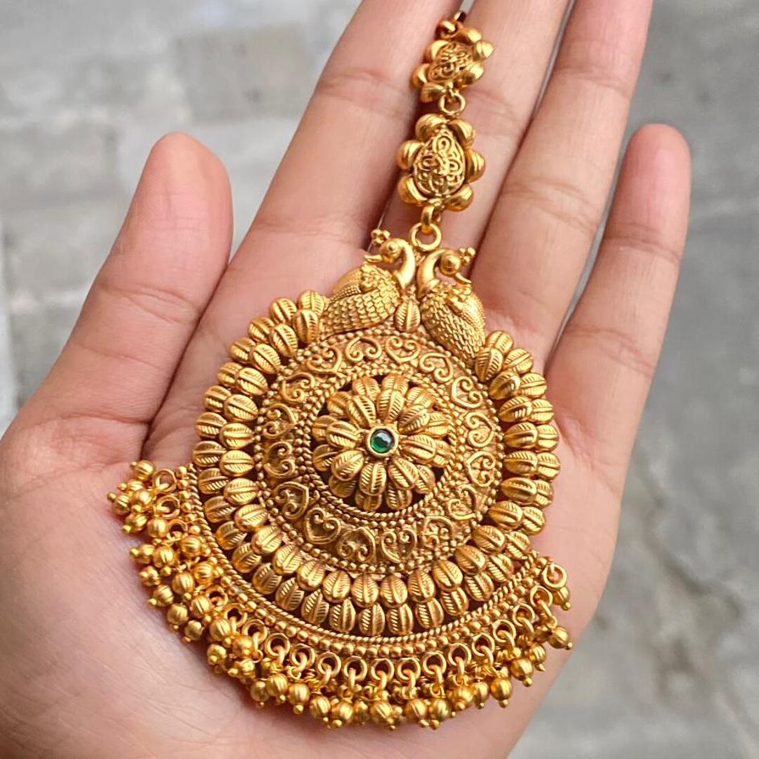 Golden Tikka Antique Gold Tikka Indian Jewelry Oversized Tikka ...