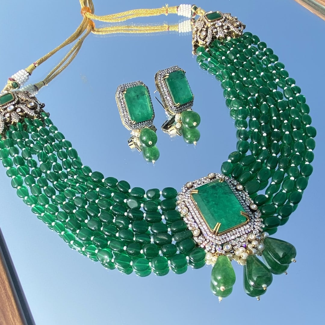 Polki Jewelry Emerald Polki Necklace Emerald Doublet Victorian Polki ...