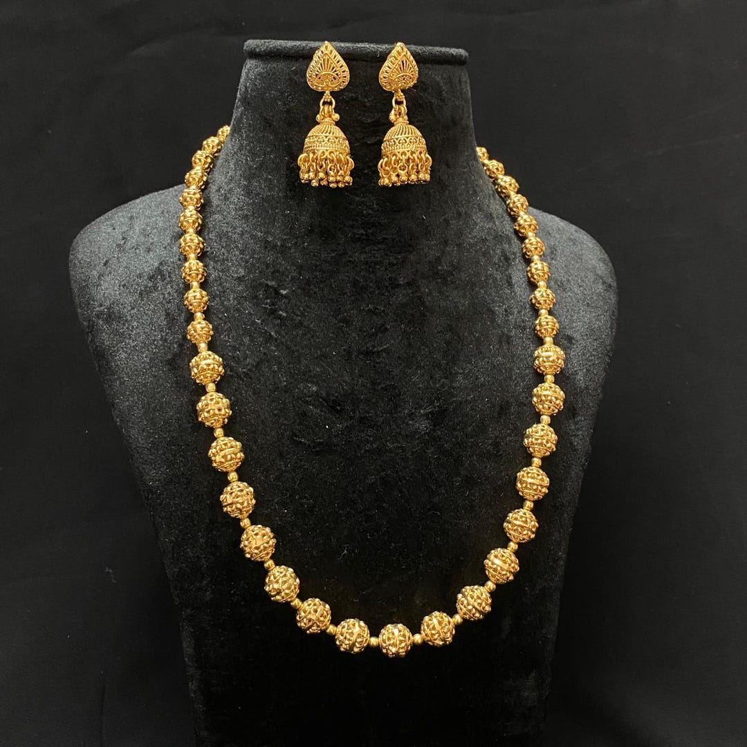 Long Indian Necklace Matar Mala Golden Antique Necklace South Indian ...