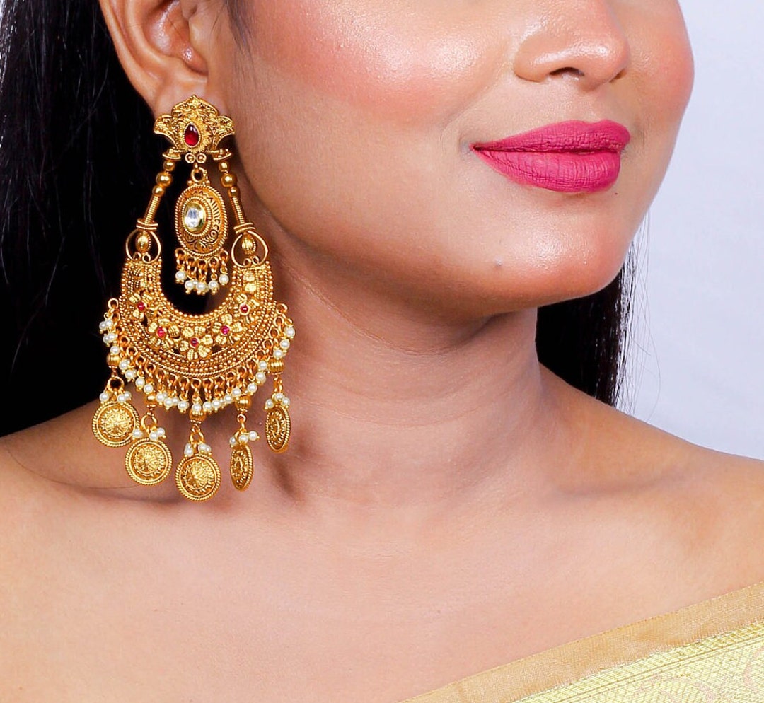 22k Gold Earrings Indian Gold Earrings Big Chandbali - Etsy