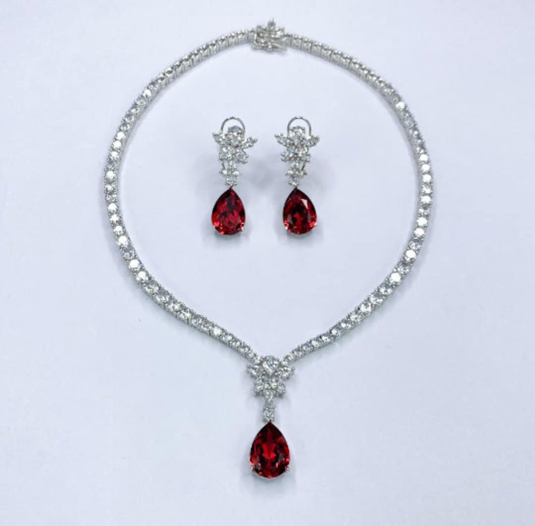 American Diamond Necklace Ruby Red Necklace Red Diamond Necklace Ruby ...