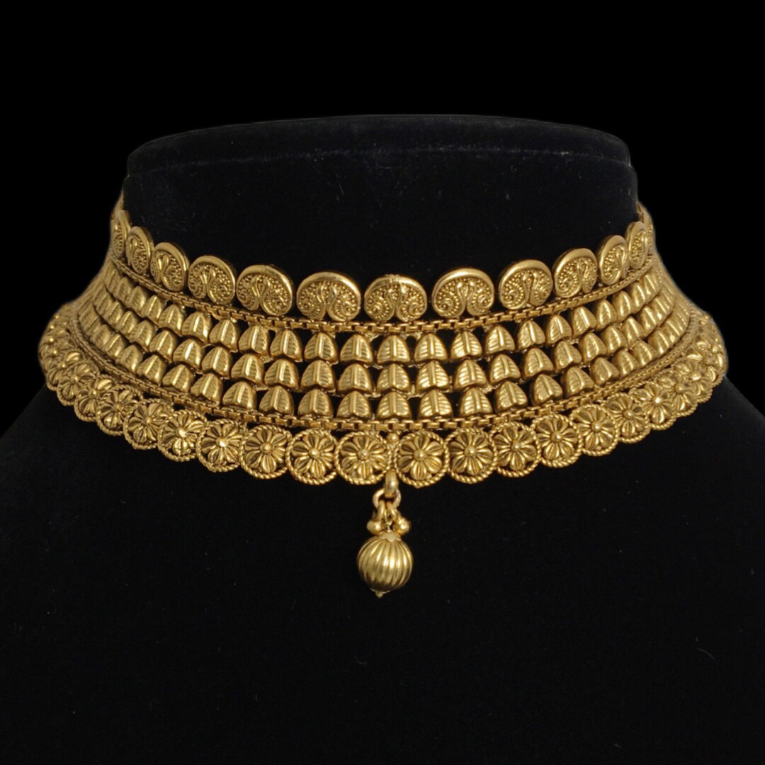 India Choker Antique Gold Necklace South India Jewelry Bridal Temple ...