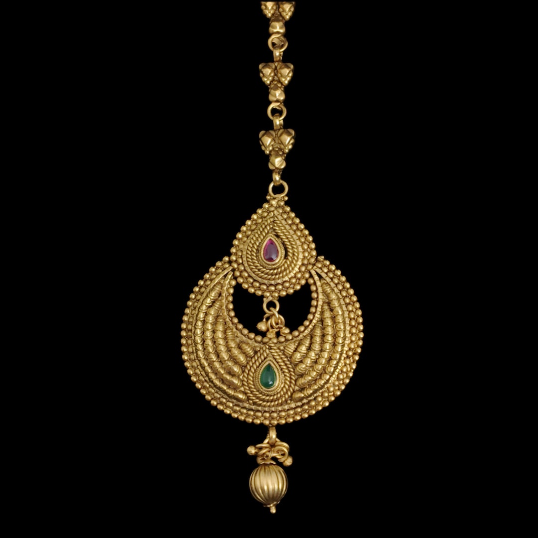 Golden Tikka Antique Gold Maang Tikka Ruby Indian Bridal Jewelry ...