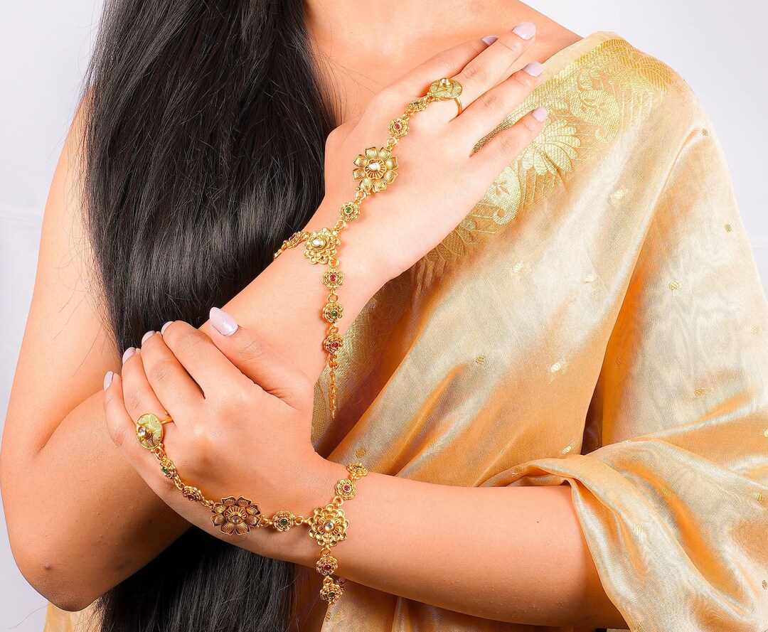 Haath Phool Antique Gold Panjas Bracelet Hand Harness India - Etsy