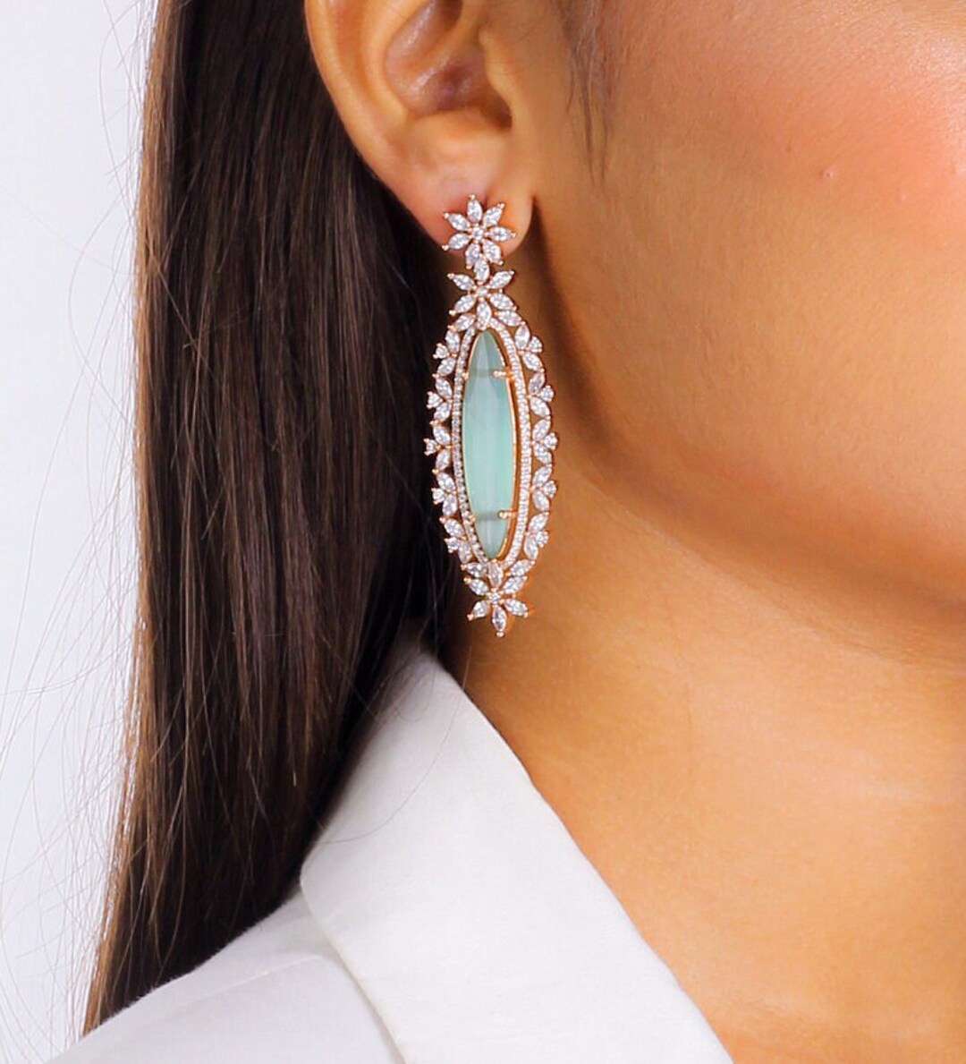 Mint Earrings India American Diamond Earrings Amrapali Jewelry - Etsy