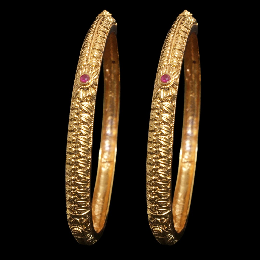 Indian Bangles 22k Gold Plated Antique Kada South Indian Jewelry Bollywood Bangles Ruby Indian ...