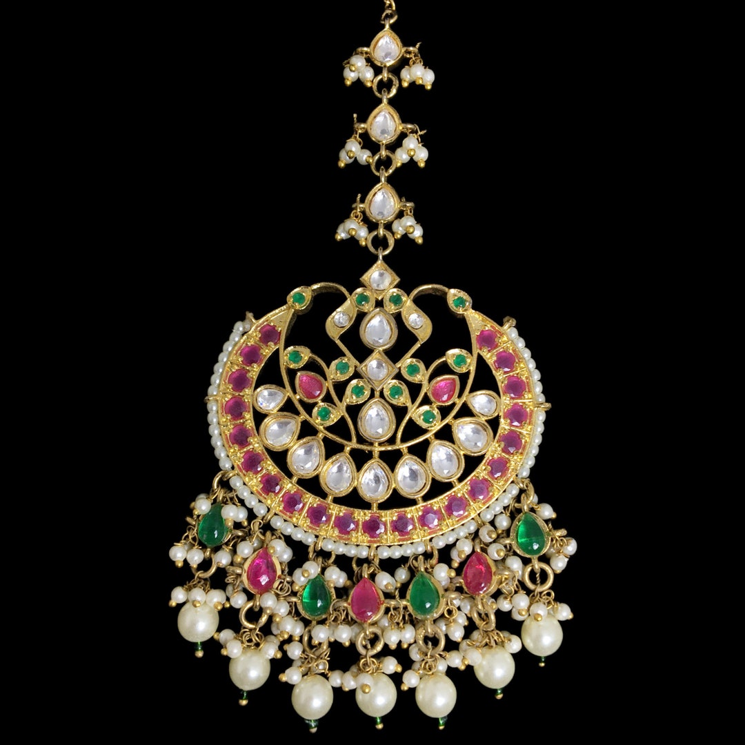 Maang Tikka Kundan Navratan Polki India Gold Plated Bridal Maang Tikka ...