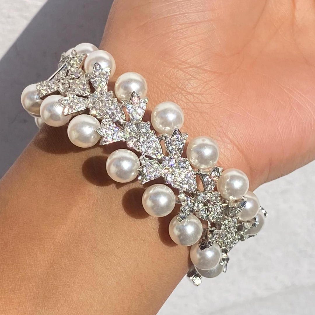 Pearl Diamond Bracelet PREMIUM Statement Wide Kada Bangle India Jewelry ...