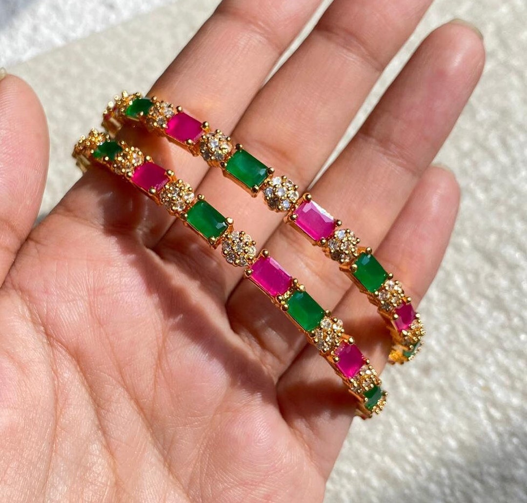 Ruby India Bangle Emerald Kada PREMIUM American Diamond Bangle South ...