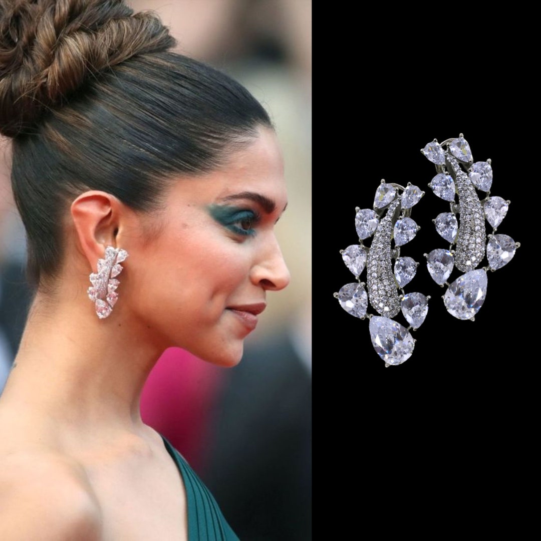 Deepika Padukone CZ Diamond Earrings Long Chandelier Statement Earrings ...