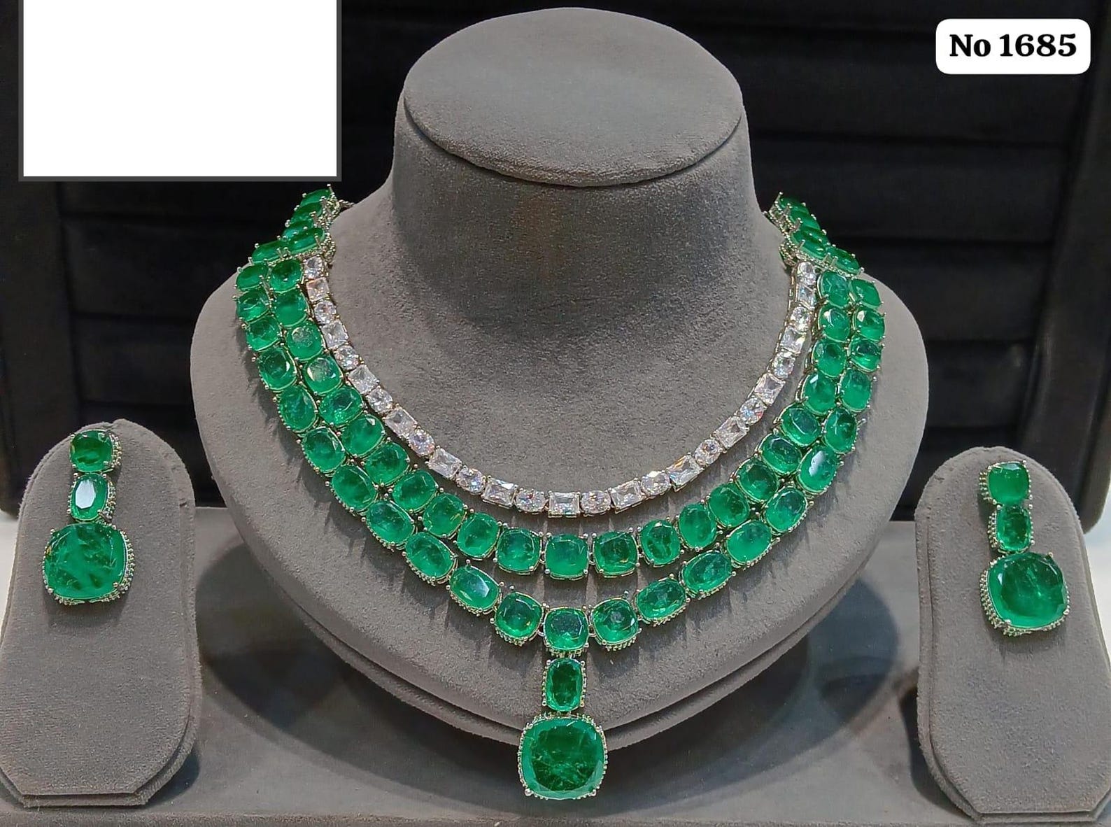 Emerald Doublet Necklace | Green CZ Diamond Necklace Set | Rhodium ...