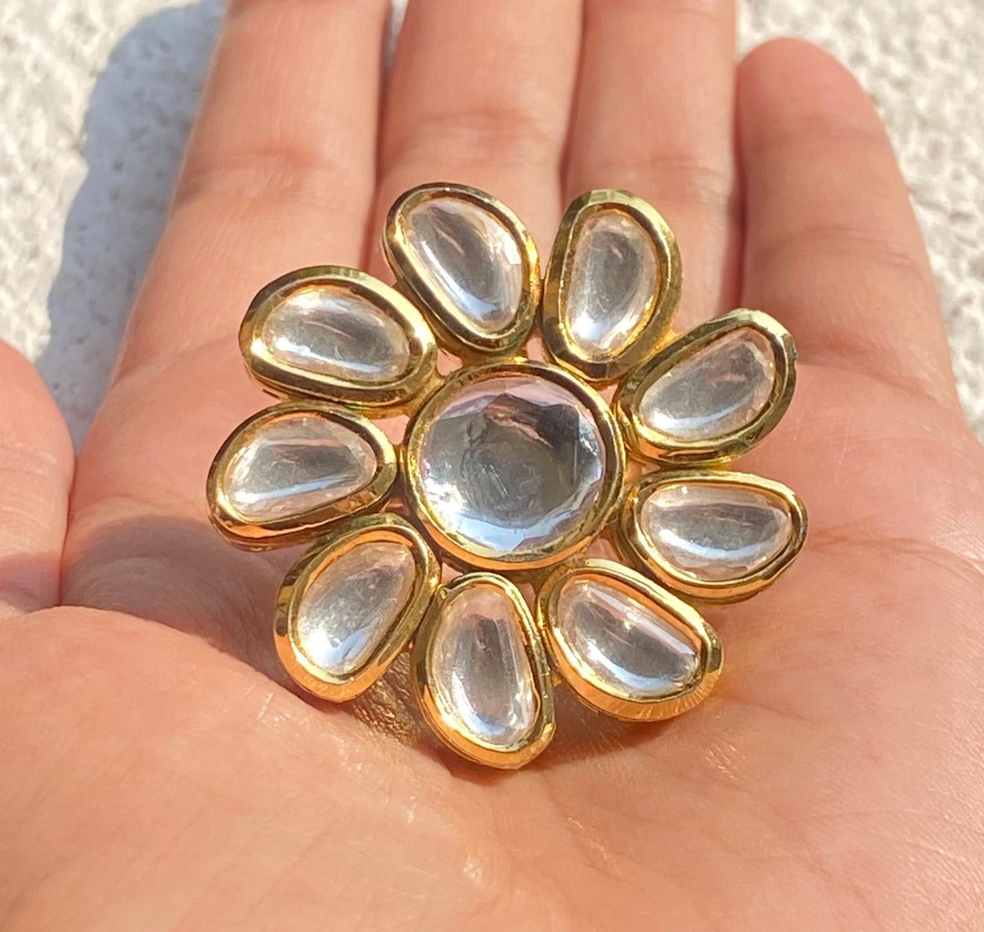Kundan Ring Uncut Polki Jewelry India Rings Sabyasachi Inspired Gold ...