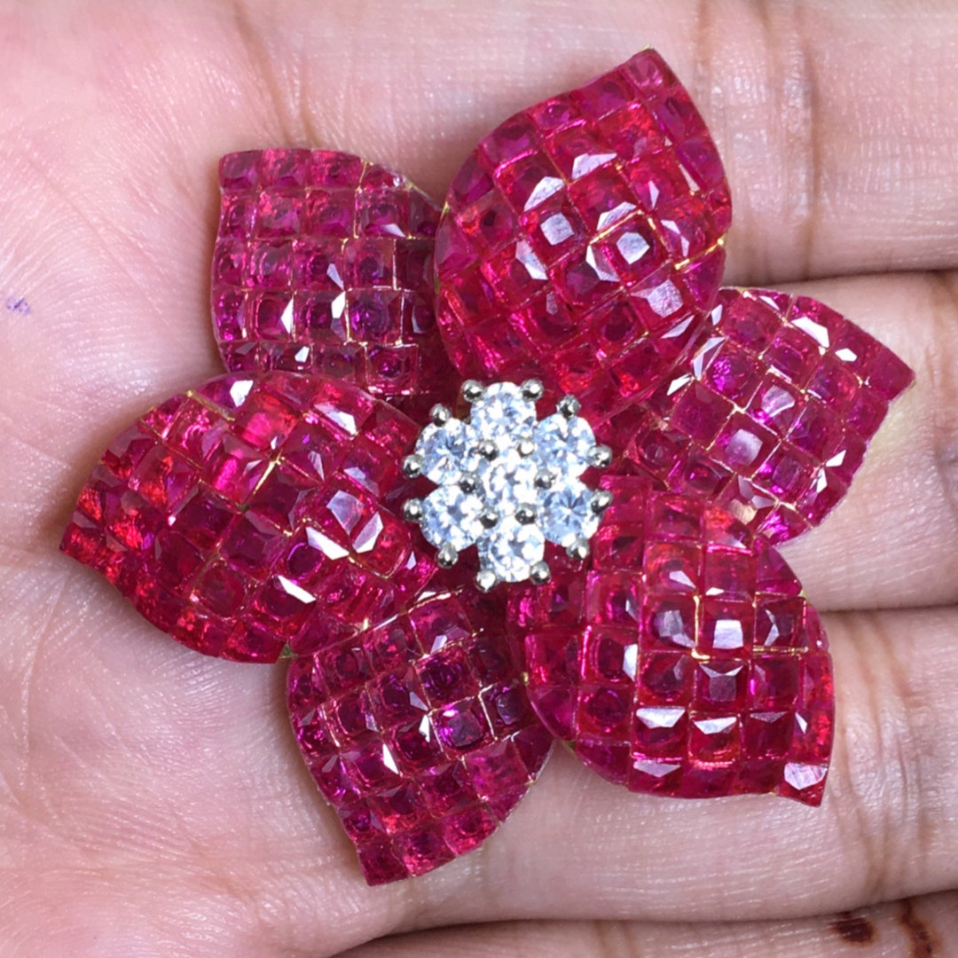 Ruby Ring Pink Sapphire Invisible Setting Ruby Flower Ring - Etsy
