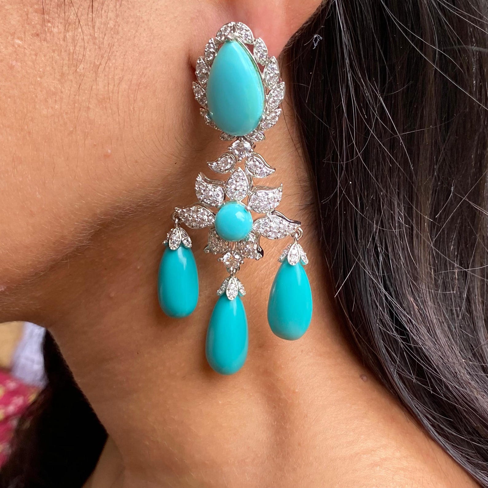 Turquoise Earrings PREMIUM Blue Firoza Jewelry Statement India DESIGNER ...