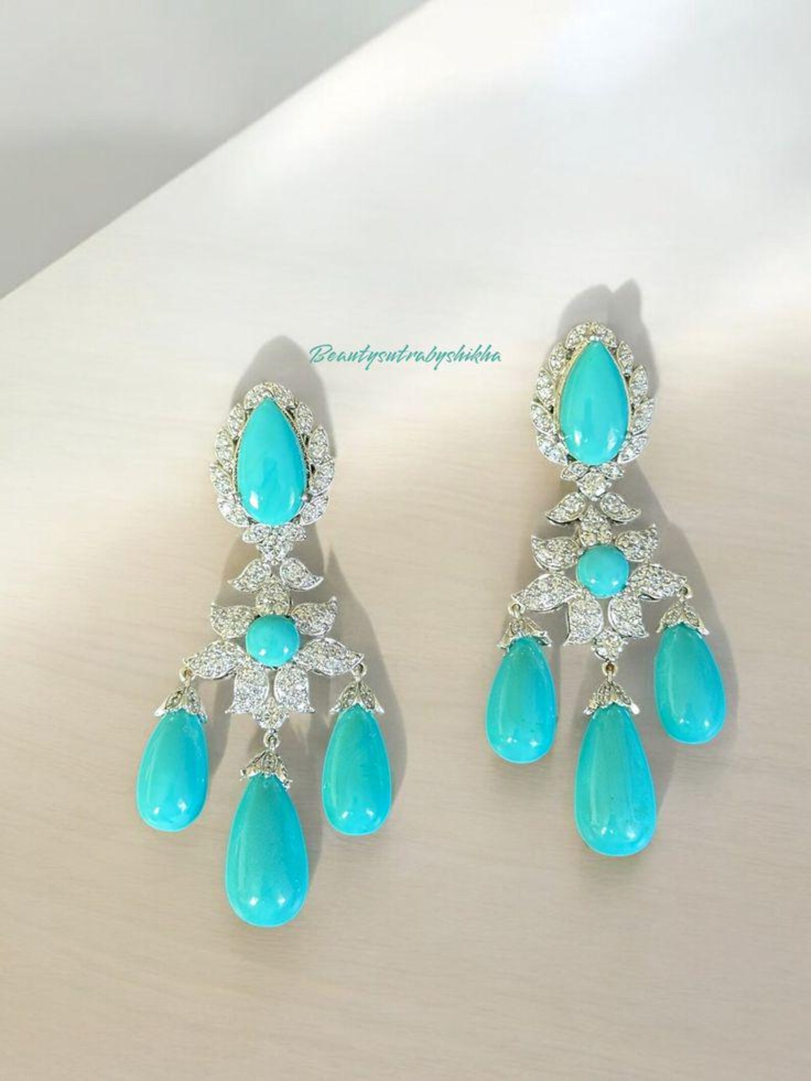 Turquoise Earrings PREMIUM Blue Firoza Jewelry Statement India DESIGNER ...