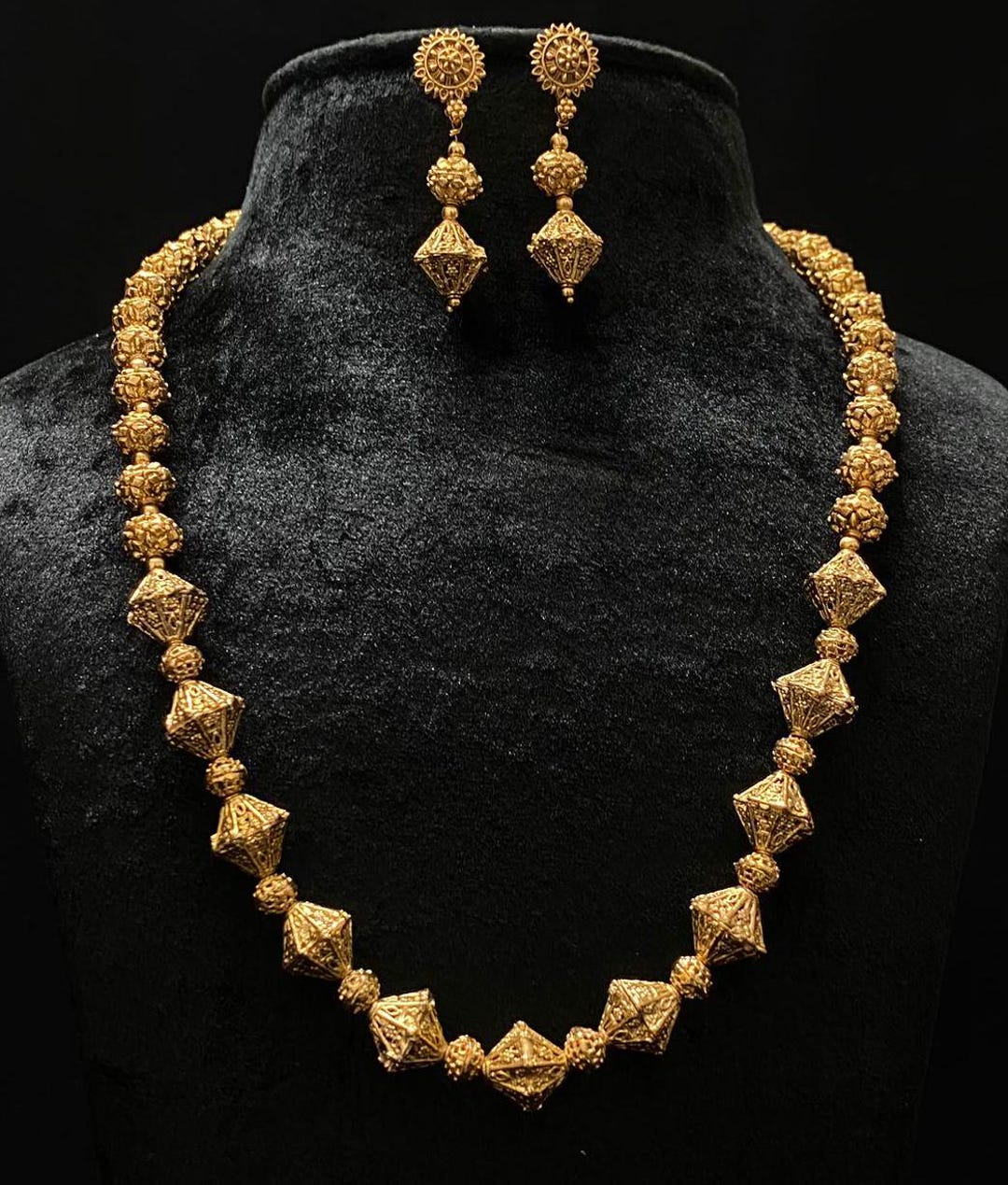 22k Gold Matar Mala Long Indian Necklace Antique Jewelry South Indian ...