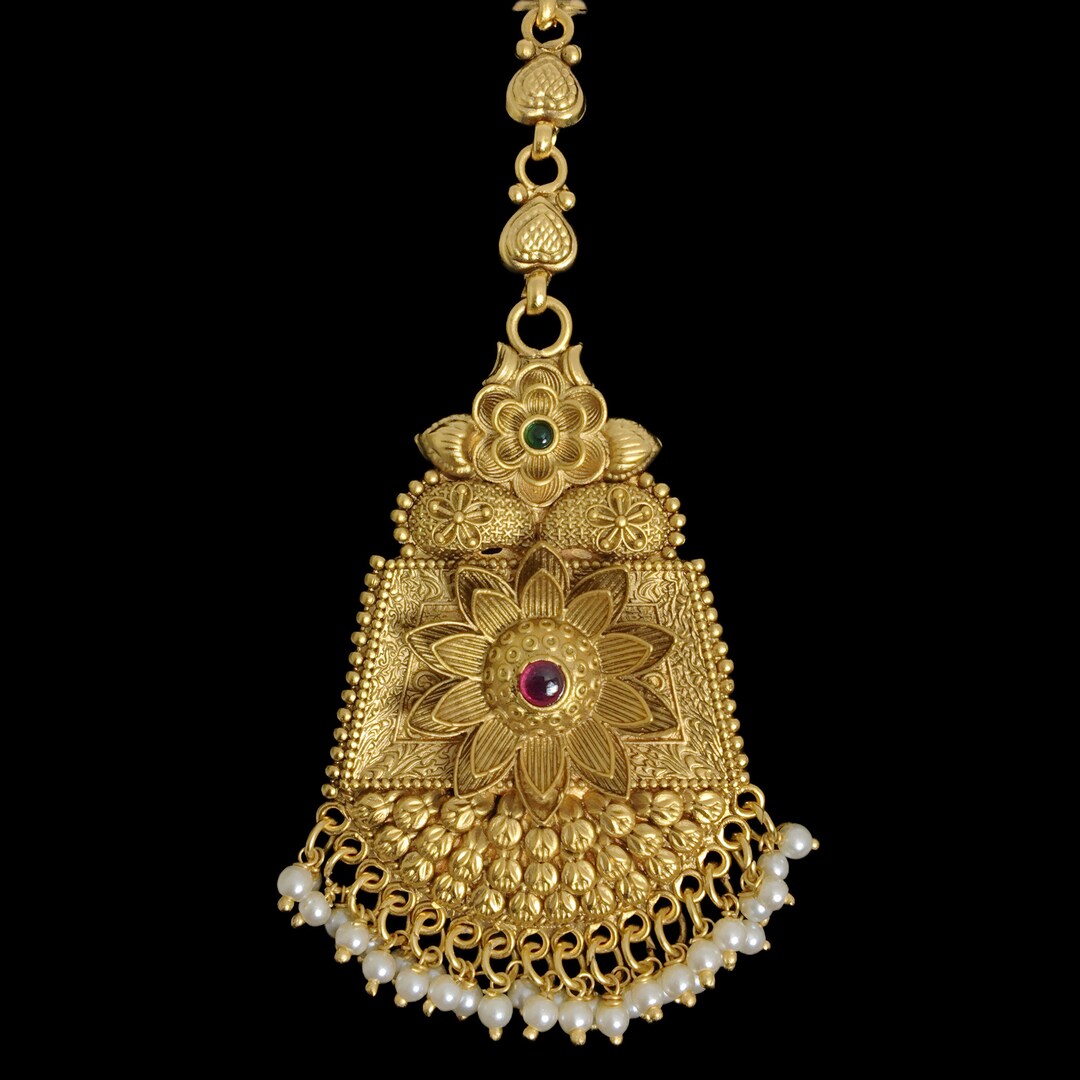 Gold Maang Tikka South Indian Jewelry Gold Plated Antique Indian Maang ...