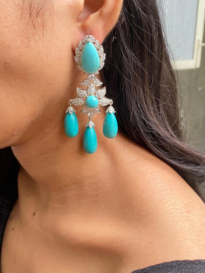 Turquoise Earrings PREMIUM Blue Firoza Jewelry Statement India DESIGNER ...