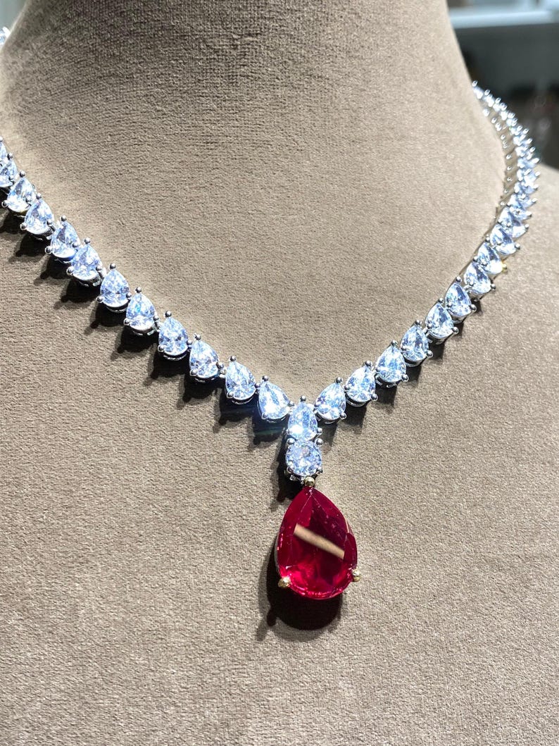 Ruby Diamond Necklace Set | Red Stone American Diamond CZ Statement ...