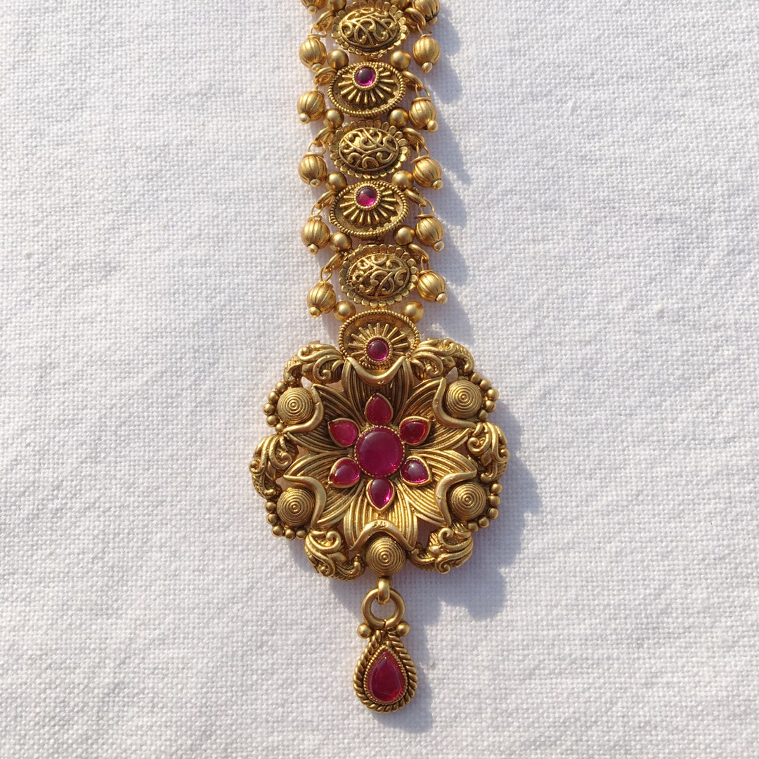 Maang Tikka Gold Ruby India Bridal Tikka PREMIUM Antique Gold Plated ...