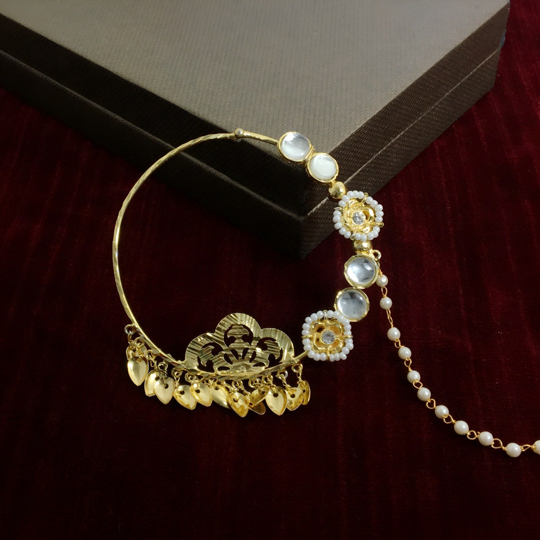 Nath Nose Ring Gold Bridal Naath India Nose Ring Jadau Kundan Etsy