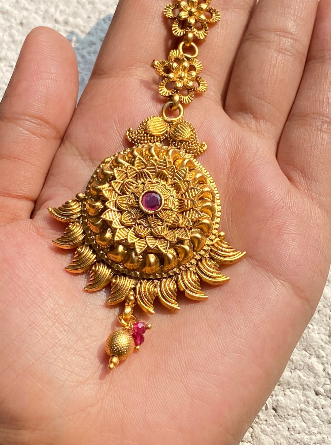 Maang Tikka Gold Tikka Bridal Antique Gold Plated Maang Tikka Forehead ...