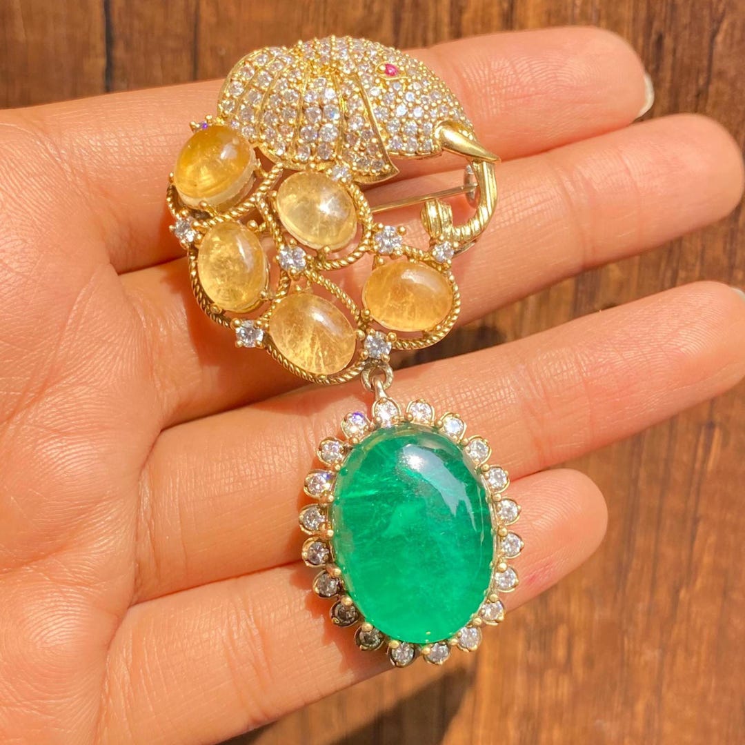 Indian Brooch Elephant Brooch for Men Diamond Brooches Emerald Doublet ...