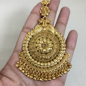 Maang Tikka Gold Tikka Bridal Antique Gold Plated Maang Tikka Headpiece ...