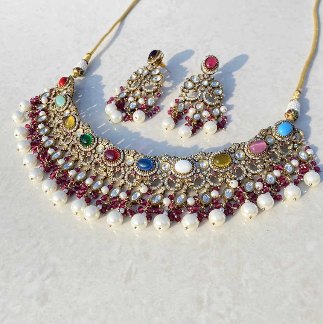 Navratan Necklace Sabyasachi Inspired Jewelry Jadau Kundan Necklace ...
