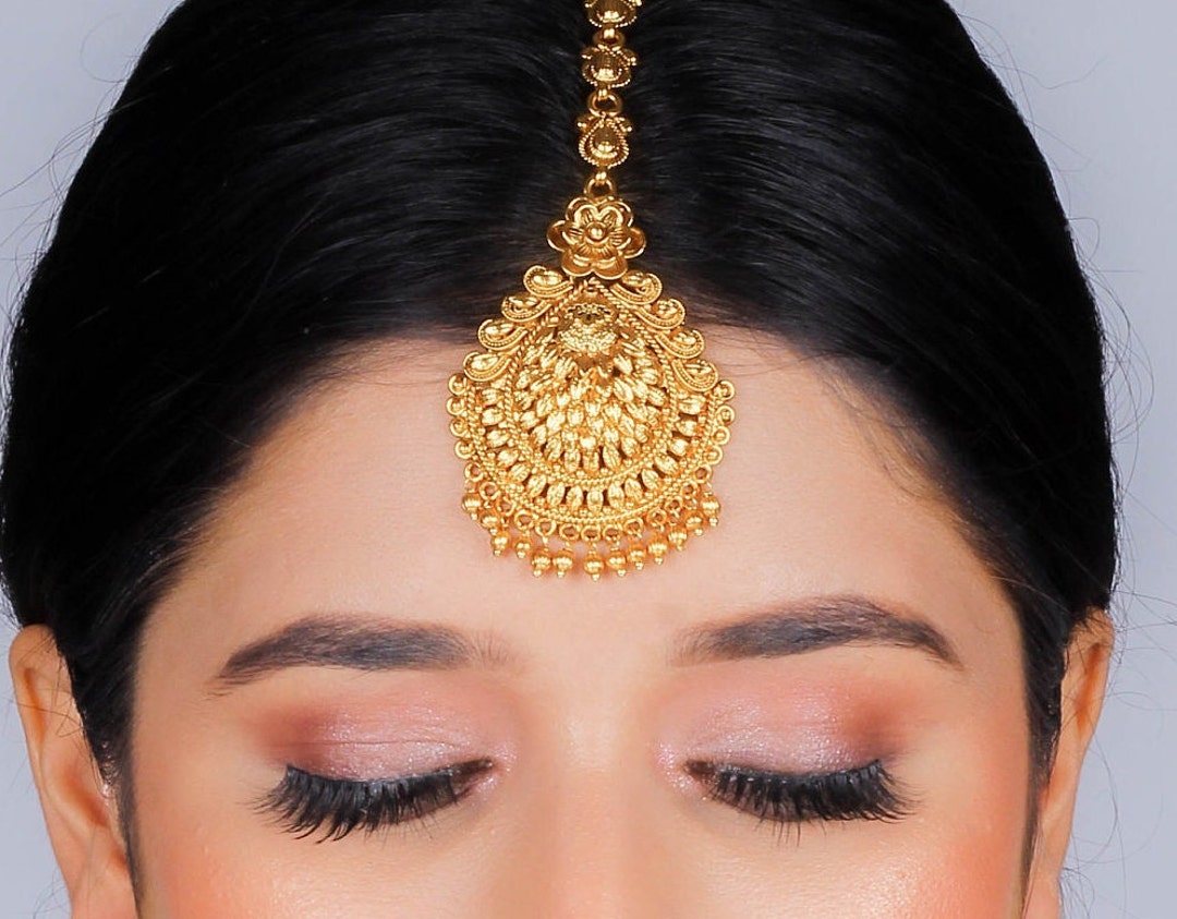 Gold Tikka Anituq Golden Tikka South Indian Jewelry 22k Gold Plated Big ...