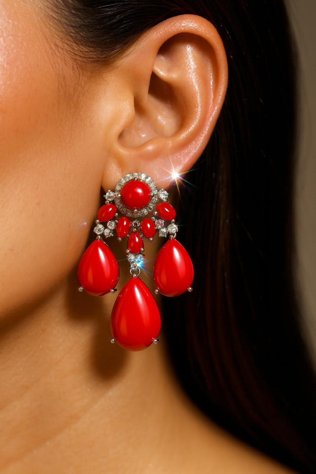 Red Stone Earrings American Diamond Statement Large CZ Ruby Jewelry Red ...