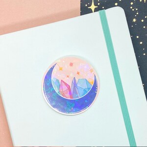Holographic Crystal Moon Sticker | Laptop Decal - Etsy